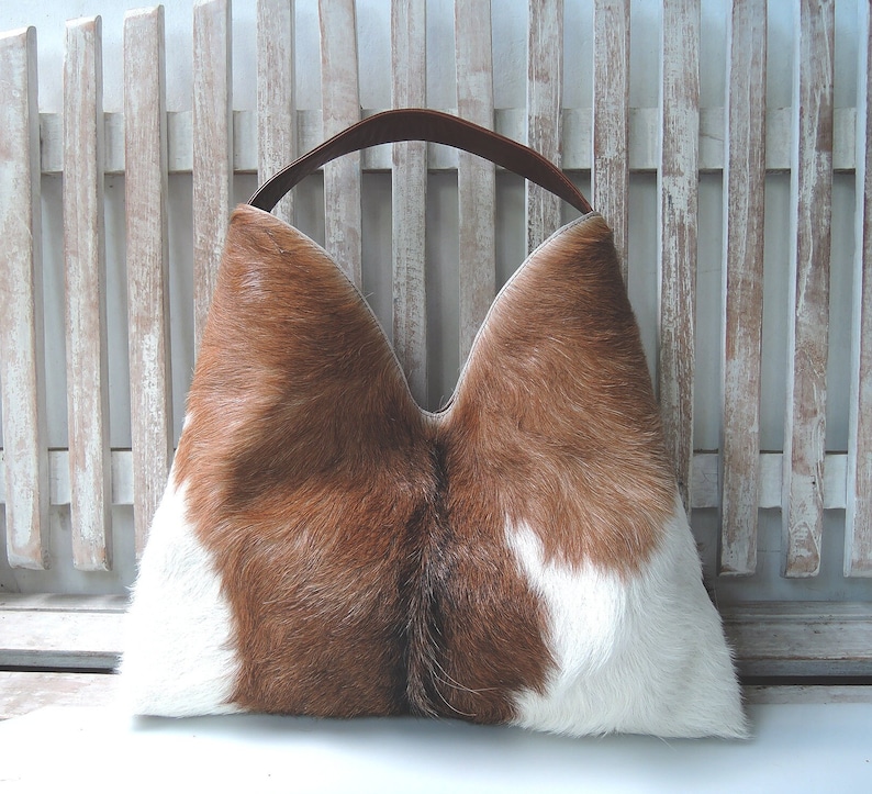 FUR ON LEATHER Shoulder Bag Cow Hide Western Leather Bag Black Hobo Bag ...