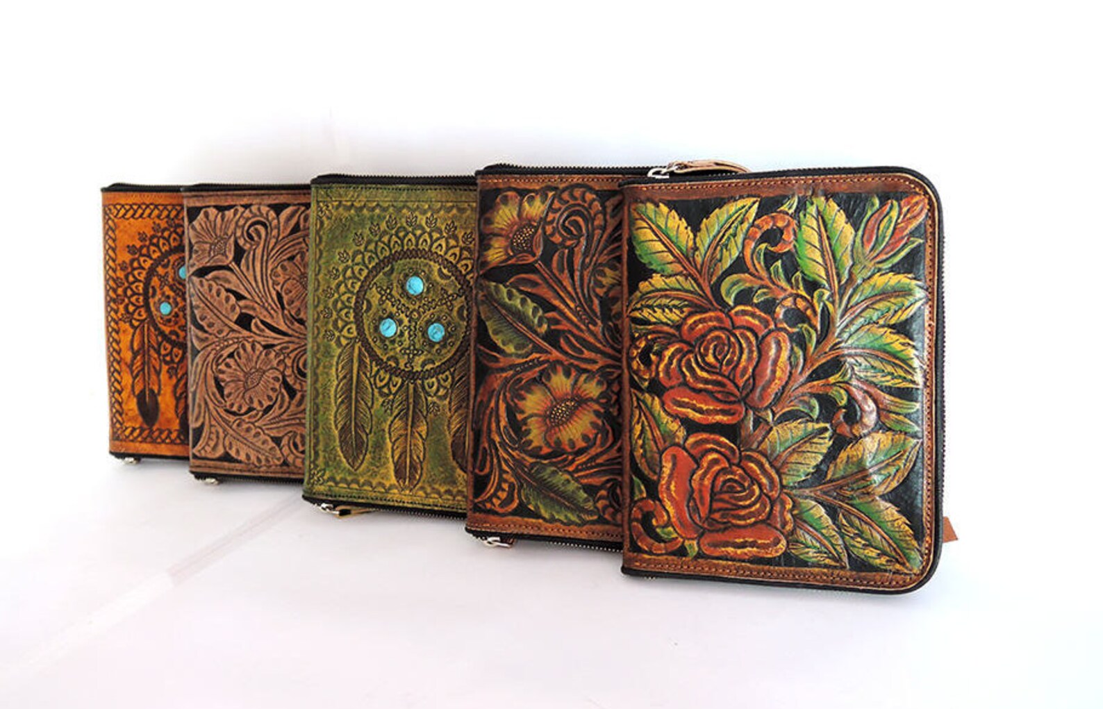 TOOLED LEATHER WALLET Roses Hand Painted Leather Purse | Etsy