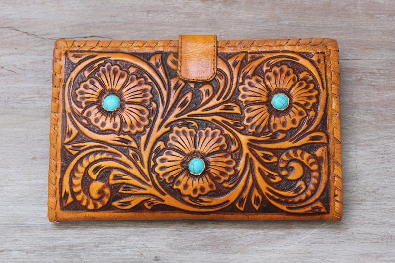 HANDTOOLED LEATHER WALLETS in Vintage Camel Boho Ladies Wallet - Etsy