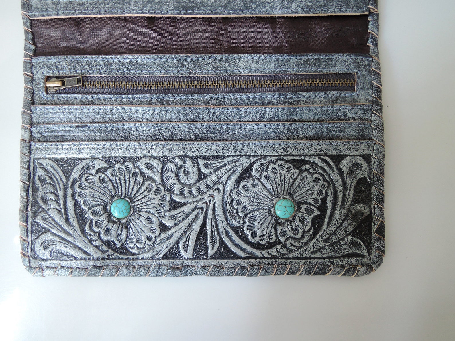 PERSONALIZED WOMEN'S WESTERN Floral Hand Tooled Bifold Wallet Leather ...