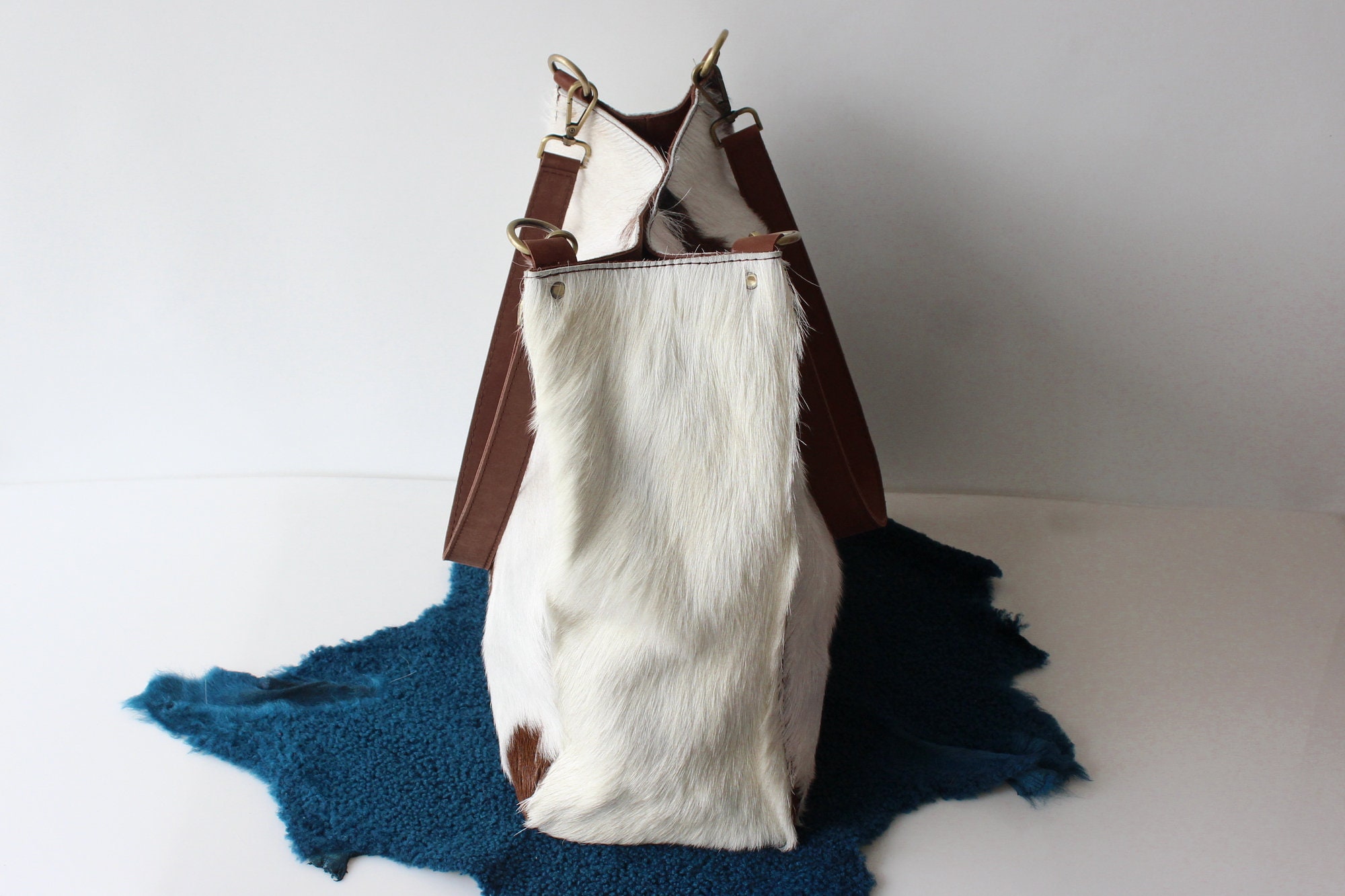 LARGE COW HIDE Purse With Zipper Brown White Hair on Hide Handbag ...