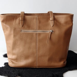 TAN LEATHER TOTE Bag W/ 2 Zipper Top, Tan Overnight Weekender Leather ...