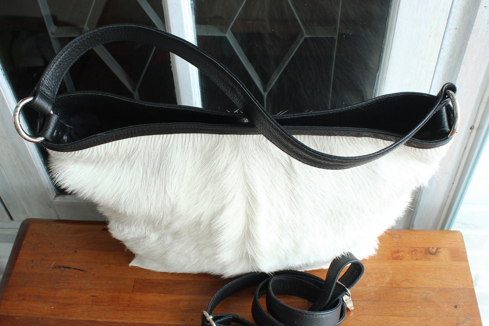 COWHIDE PURSE, COWHIDE Handbag, Hair on Hide Cow Leather - Winter White ...