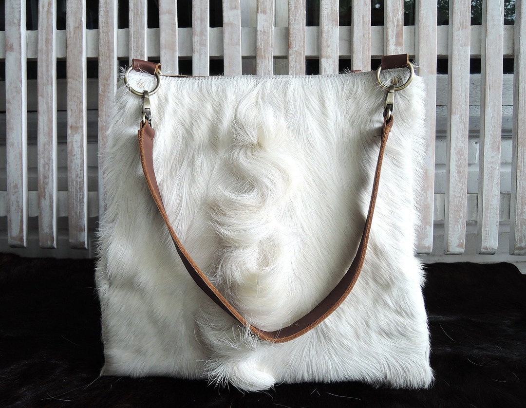 LARGE COW HIDE Purse W/ Zipper White Hair on Hide Handbag Custom Made ...