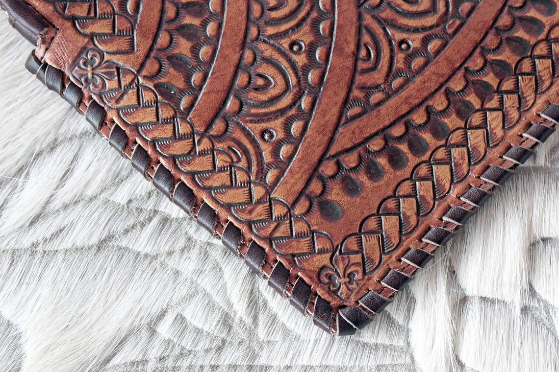 TOOLED LEATHER BAG, Mandala Circle Bag, Tan Leather Document Holder ...