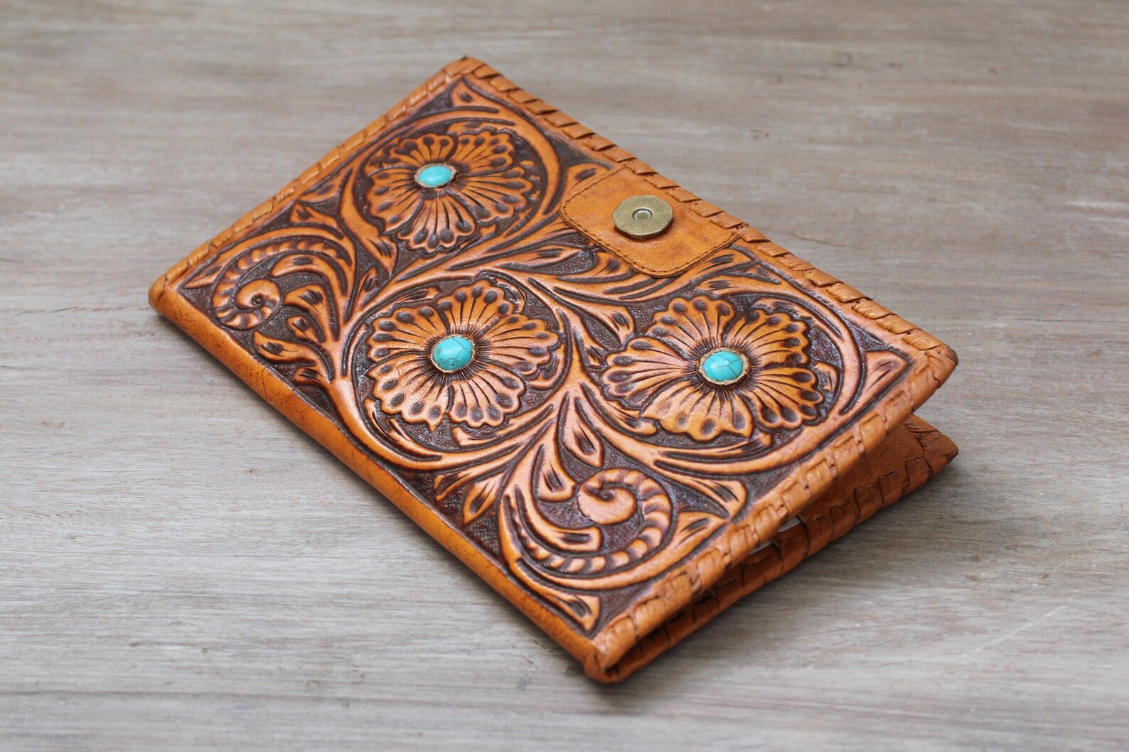 HANDTOOLED LEATHER WALLETS in Vintage Camel Boho Ladies Wallet | Etsy