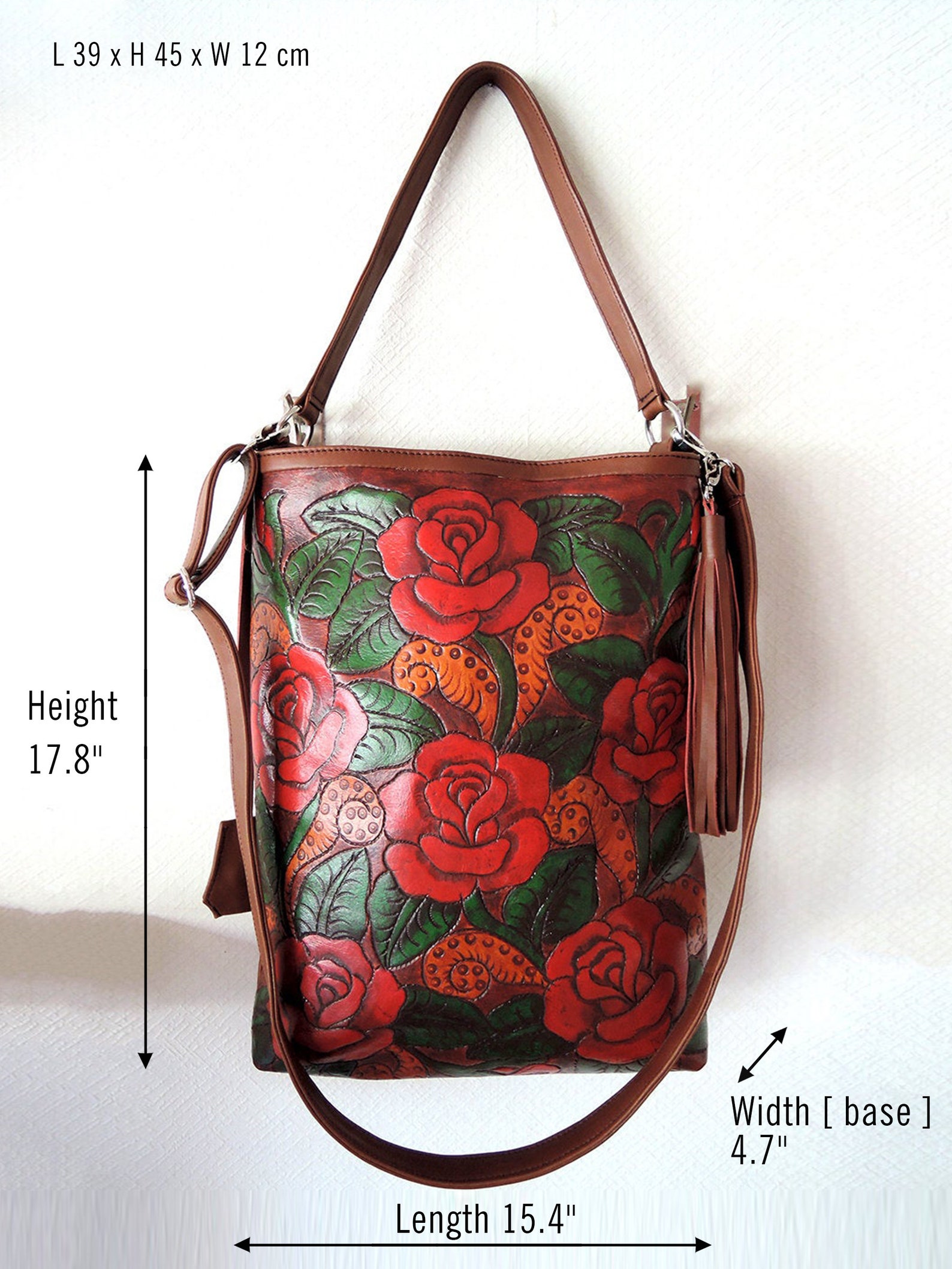 TOOLED LEATHER PURSE in Hand Painted Red Roses / Leather Bag - Etsy