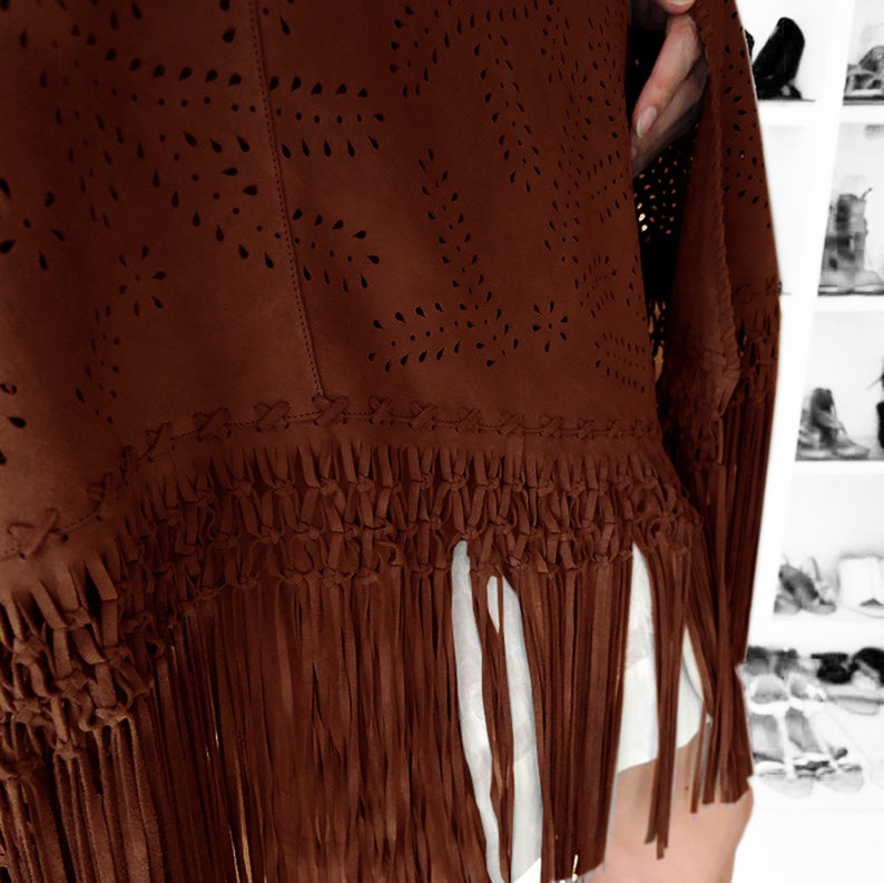 COWBOY BROWN LEATHER Shawl w/ HandTooled Autumn Fall Leaf | Etsy