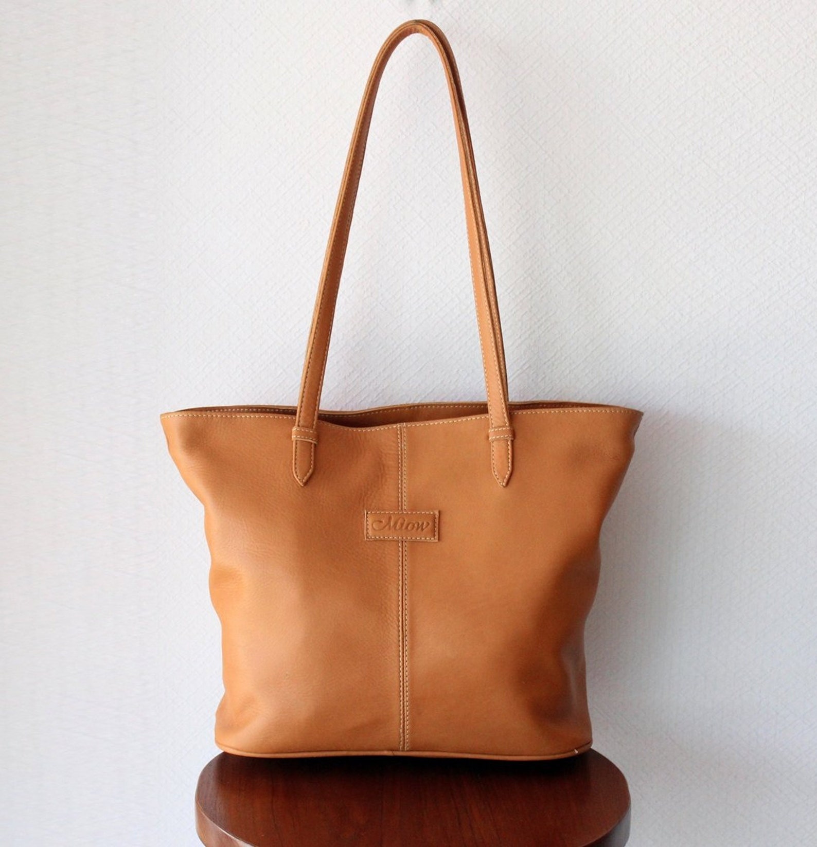 TAN LEATHER TOTE Bag W/ 2 Zipper Top Tan Overnight Weekender - Etsy