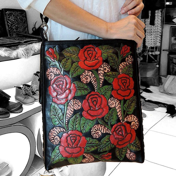 Leather Tooled Purse With Rose - Etsy