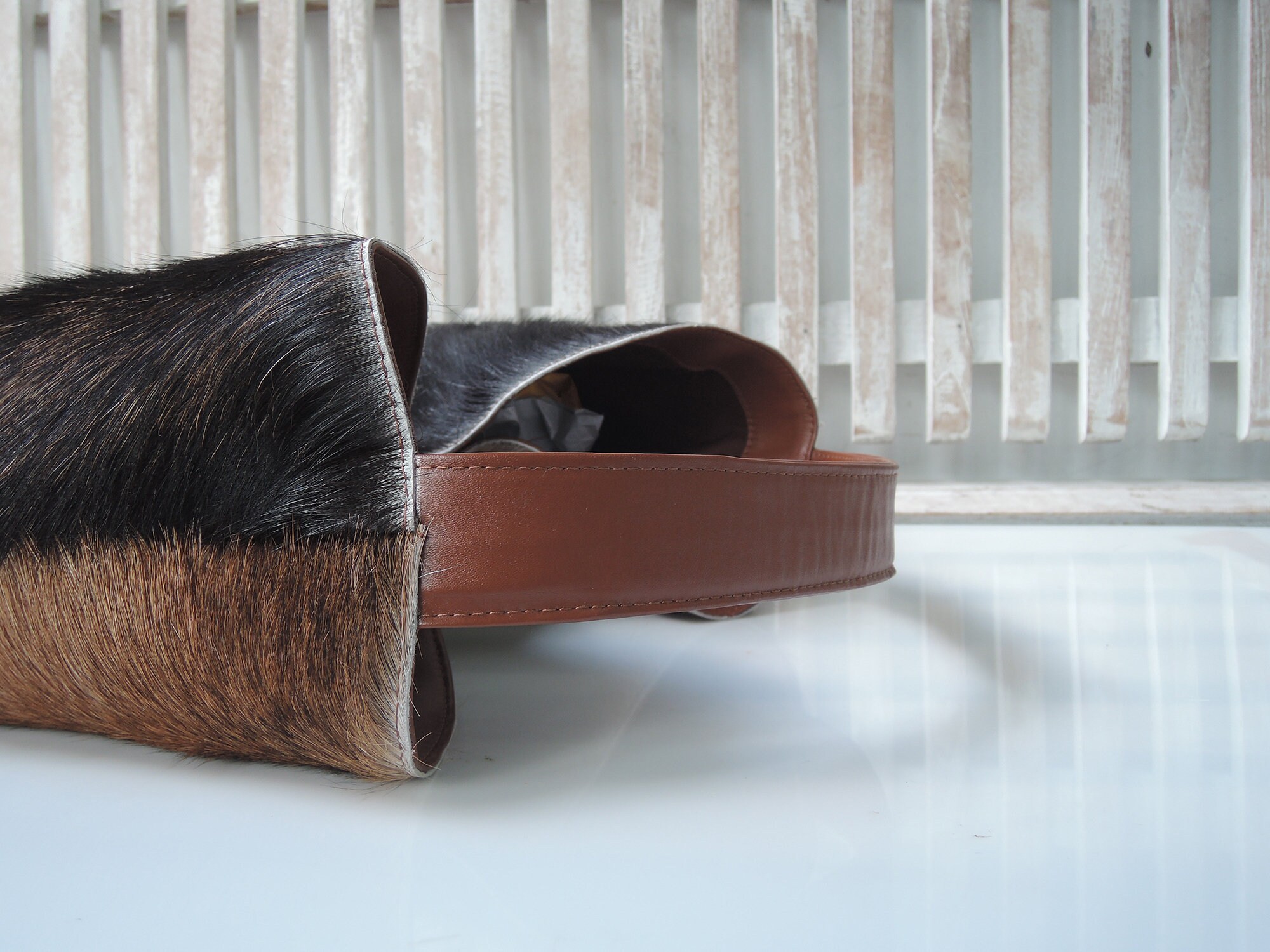 FUR ON LEATHER Shoulder Bag Cow Hide Western Leather Bag Black Hobo Bag ...