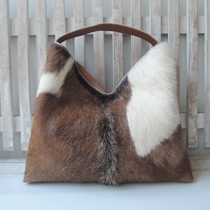 SHOULDER BAGS for WOMEN Handbags in Brown White Hide Hair Leather ...