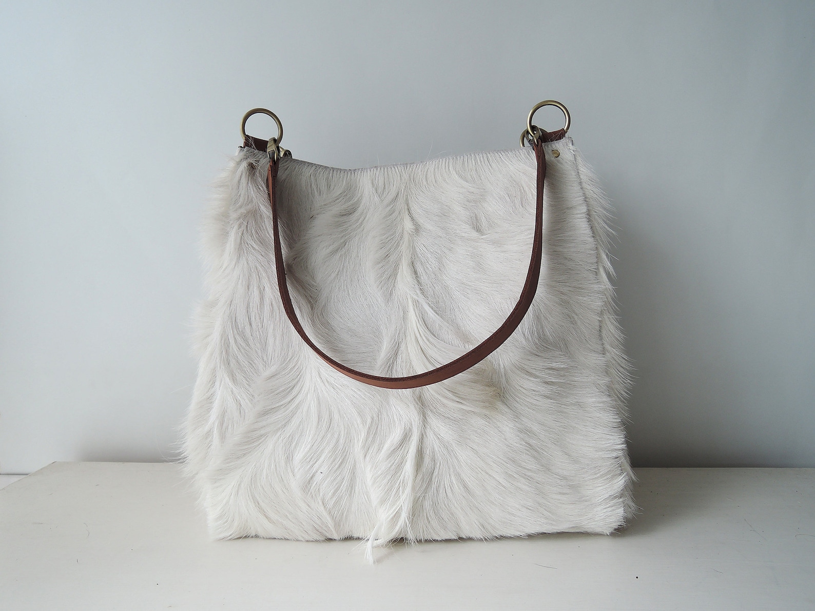 LARGE COW HIDE Purse With Zipper White Hair on Hide Handbag - Etsy