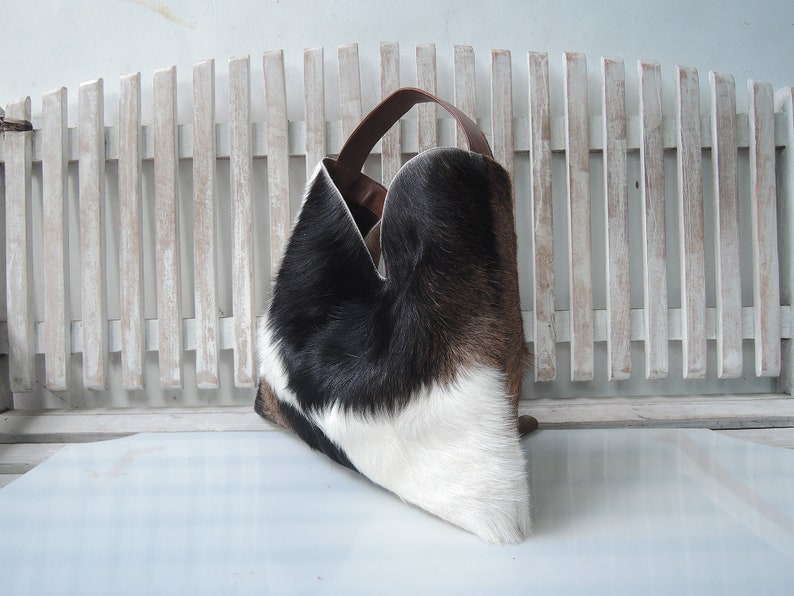 FUR ON LEATHER Shoulder Bag Cow Hide Western Leather Bag Black Hobo Bag ...