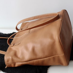 TAN LEATHER TOTE Bag W/ 2 Zipper Top, Tan Overnight Weekender Leather ...