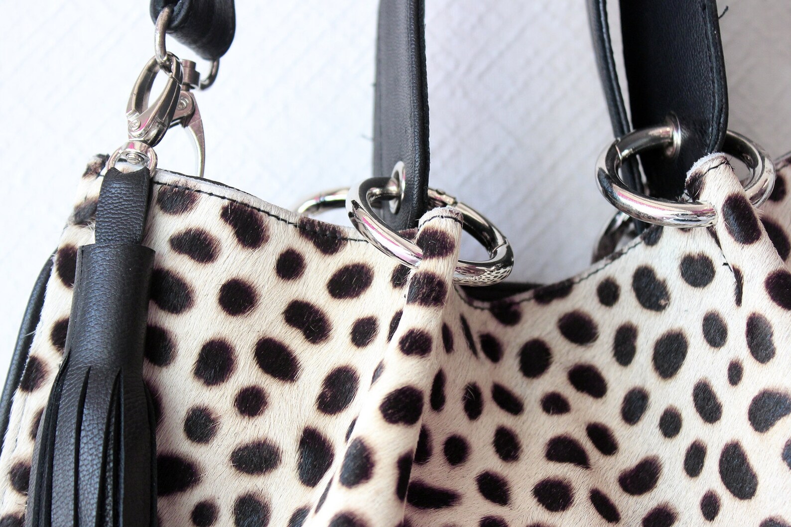 SMALL LEATHER PURSE Animal Print Tote Hair on Hide Bag Black | Etsy