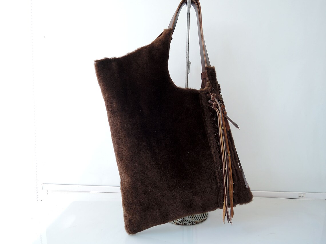 BROWN FUR TOTE Woven Leather Tassels Calf Hair Bag With Hand - Etsy