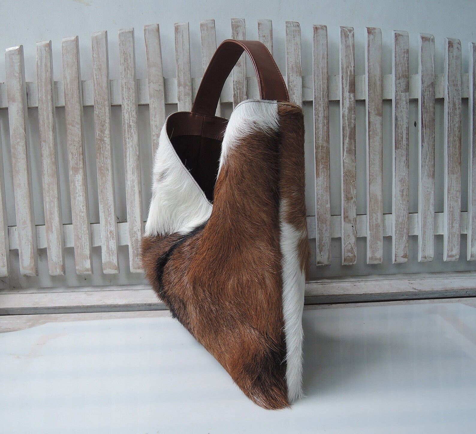 FUR ON LEATHER Shoulder Bag Cow Hide Western Leather Bag Black Hobo Bag ...