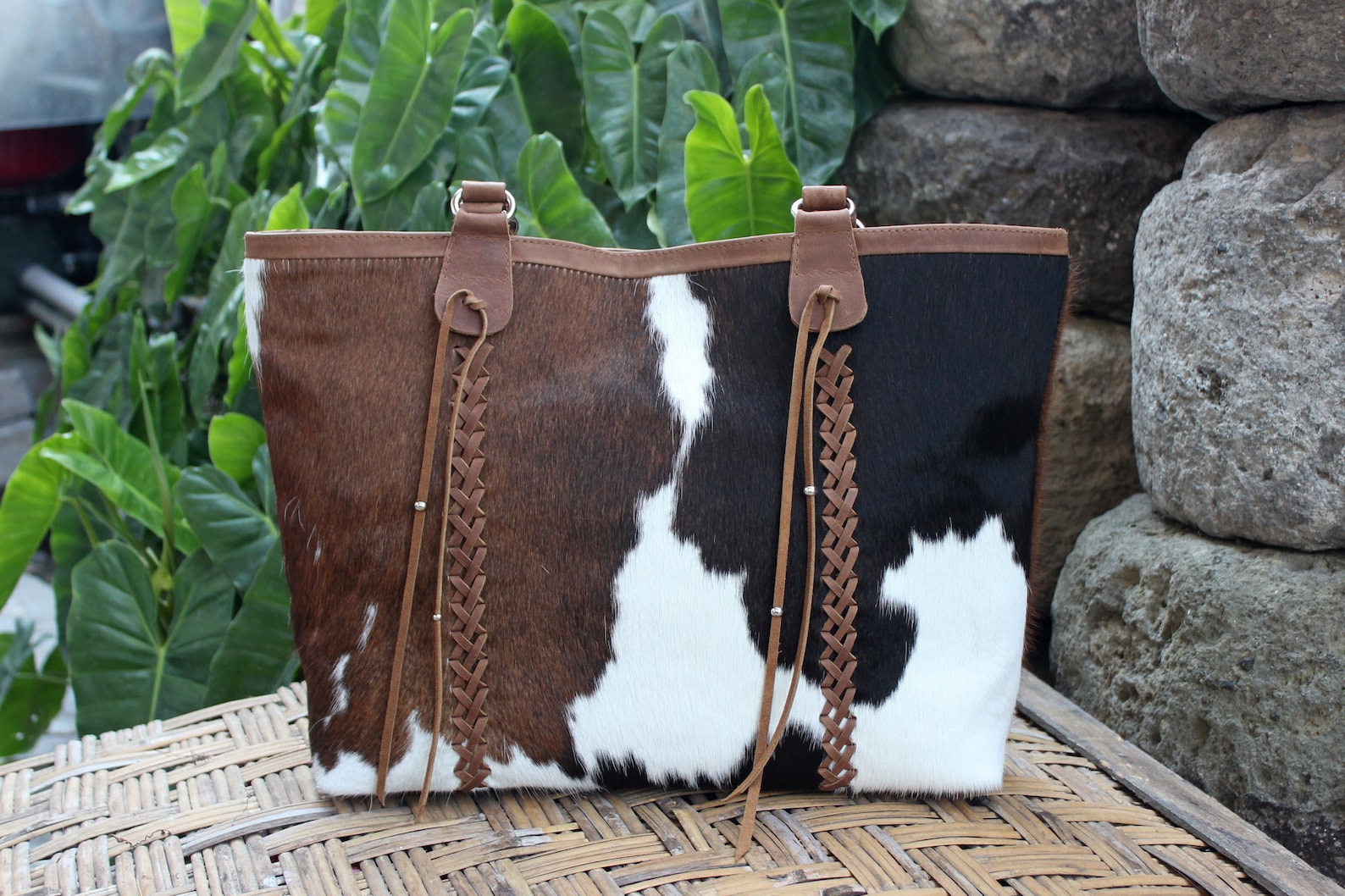 COWHIDE BAG in Black Brown and White Hair on Hide. Weekender | Etsy