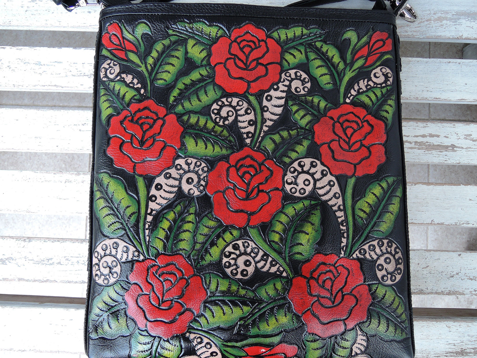 ROSE BAG LEATHER Tooled Leather Purse Red Roses Shoulder Bag - Etsy Canada