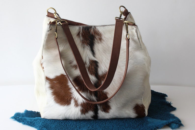 LARGE HAIR on HIDE Purse w/ Zipper Brown White Goat Hide | Etsy