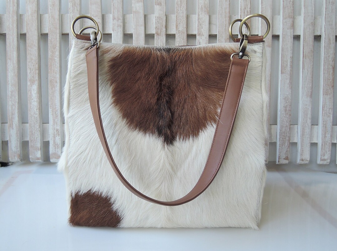 LARGE COW HIDE Purse With Zipper Brown White Hair on Hide Handbag ...