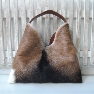FUR ON LEATHER Shoulder Bag Cow Hide Western Leather Bag Black Hobo Bag ...