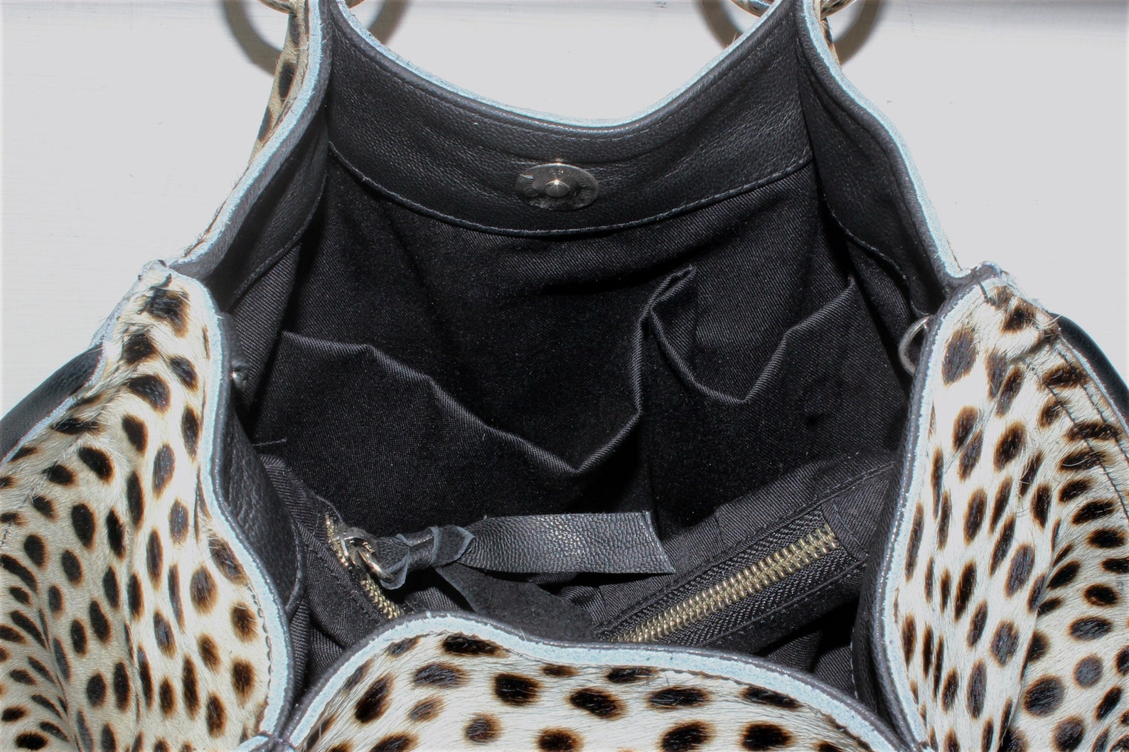 SMALL LEATHER PURSE Animal Print Tote Hair on Hide Bag Black | Etsy