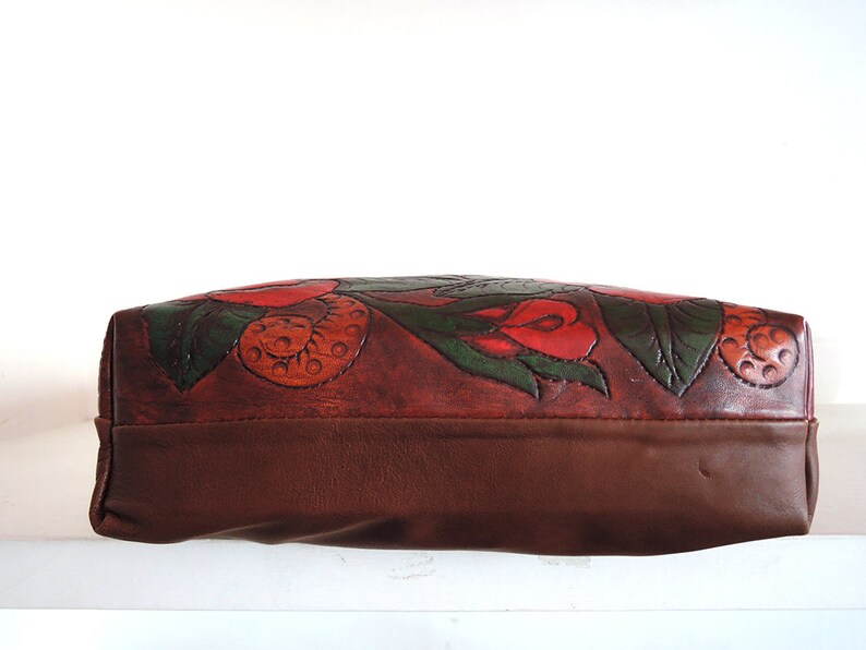 TOOLED LEATHER PURSE in Hand Painted Red Roses / Leather Bag - Etsy