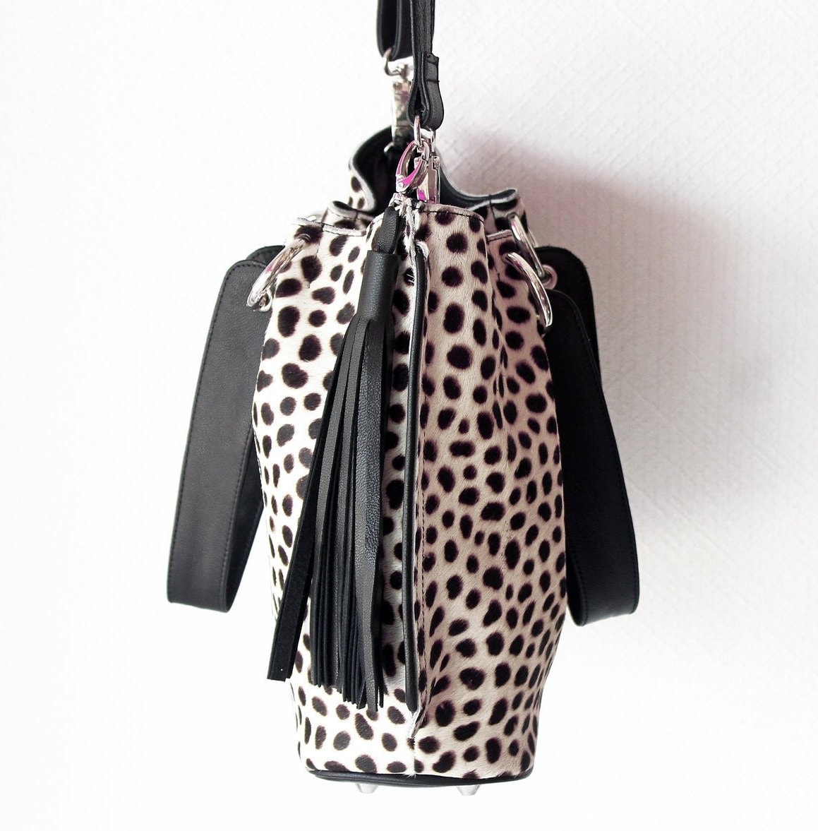 SMALL LEATHER PURSE Animal Print Tote Hair on Hide Bag Black | Etsy