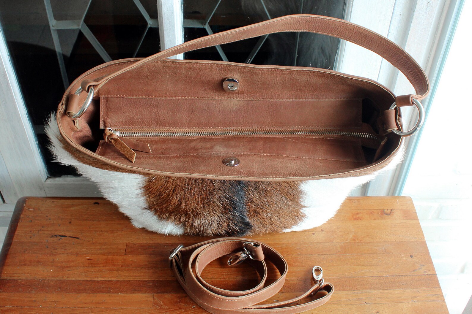 HAIR ON HIDE Tote Bag in Brown White Cowhide Hair Shoulder - Etsy