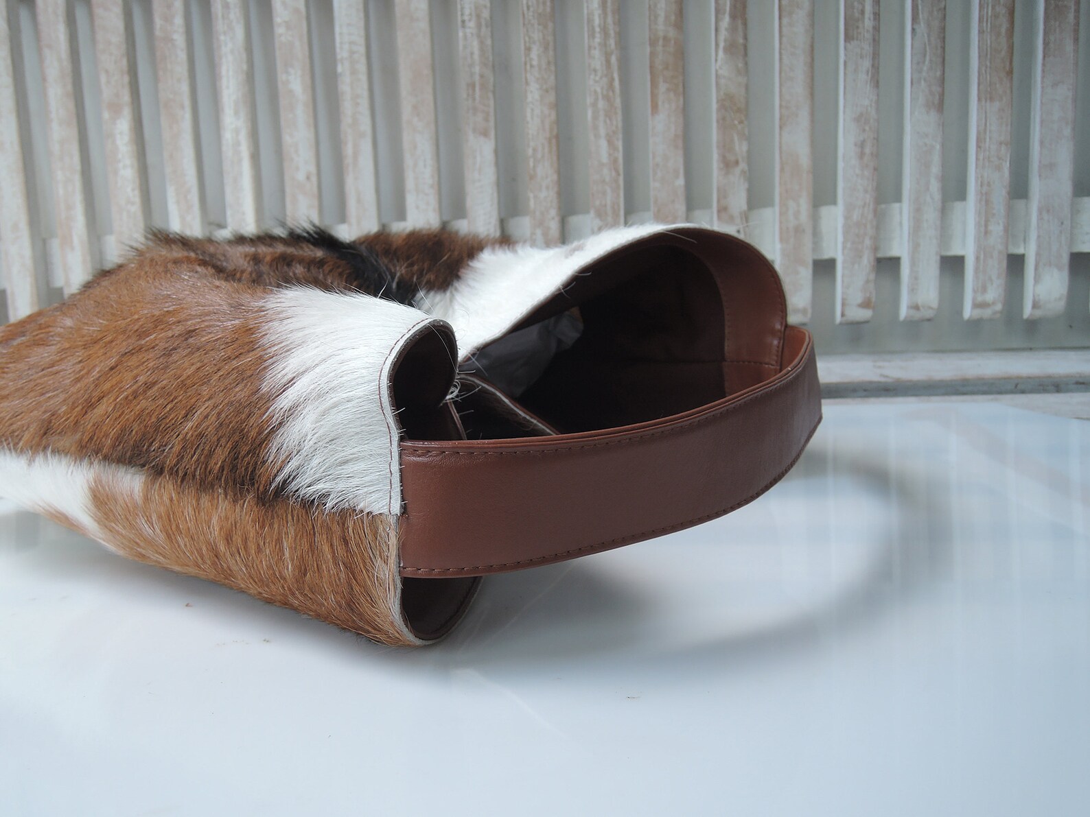 FUR ON LEATHER Shoulder Bag Cow Hide Western Leather Bag Black Hobo Bag ...