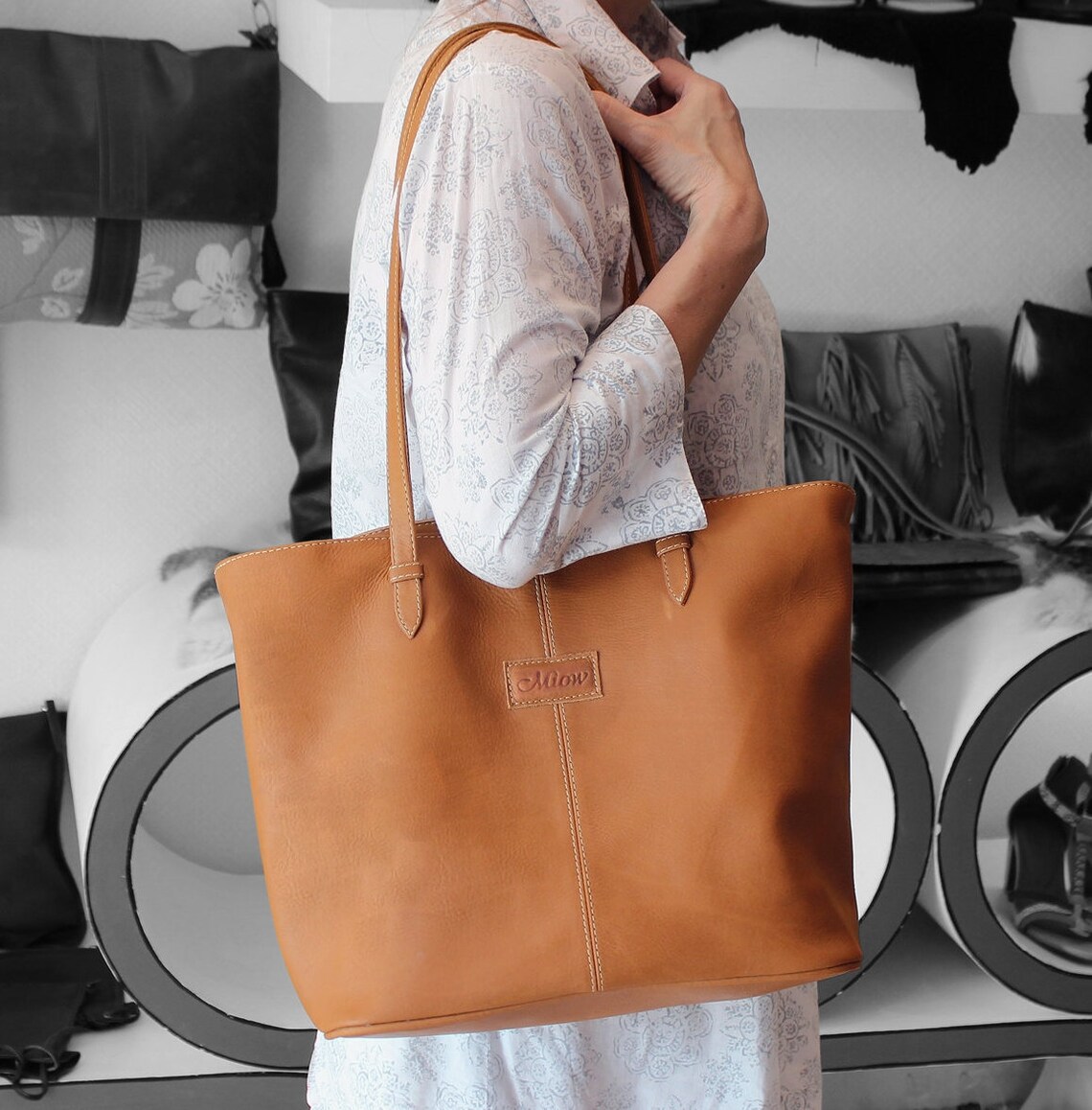 TAN LEATHER TOTE Bag w/ 2 Zipper Top Tan Overnight Weekender | Etsy