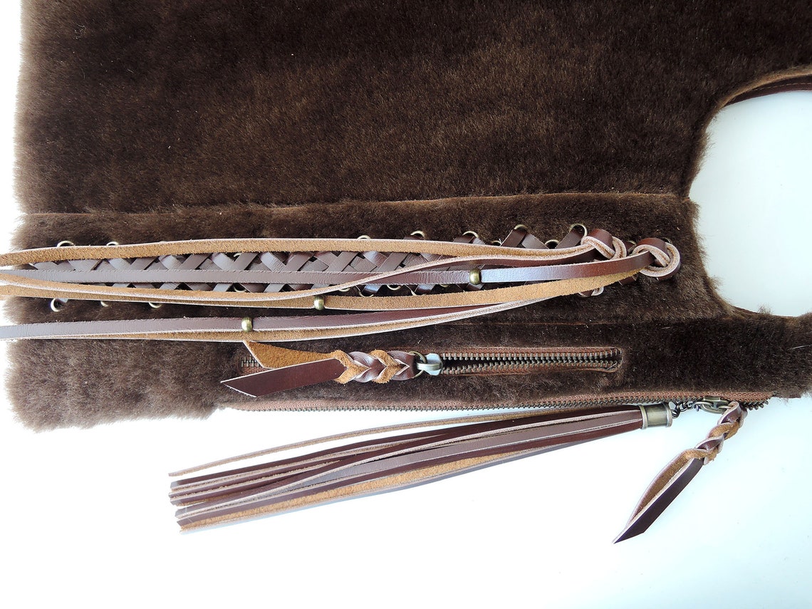 BROWN FUR TOTE Woven Leather Tassels Calf Hair Bag With Hand - Etsy
