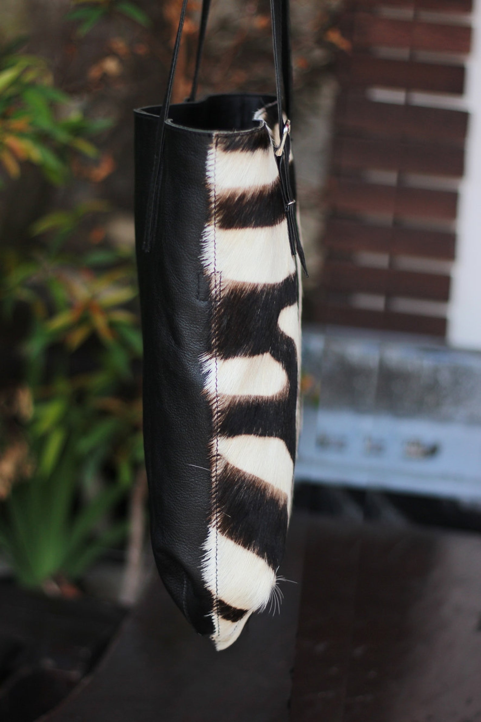 COWHIDE HAIR TOTE Zebra Bag Pony Hair Bag. Black White Hair - Etsy