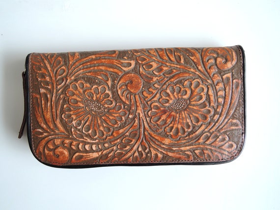 HANDTOOLED LEATHER WALLETS in Vintage Tan Boho Ladies Wallet - Etsy
