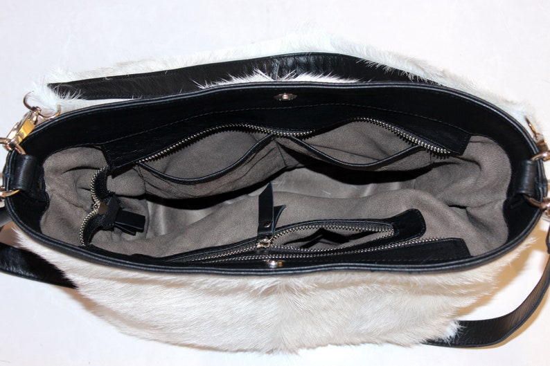 WHITE FUR LEATHER Bag, Hair on Goat Leather Handbags, Crossbody Bag ...