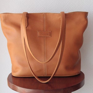 TAN LEATHER TOTE Bag W/ 2 Zipper Top, Tan Overnight Weekender Leather ...