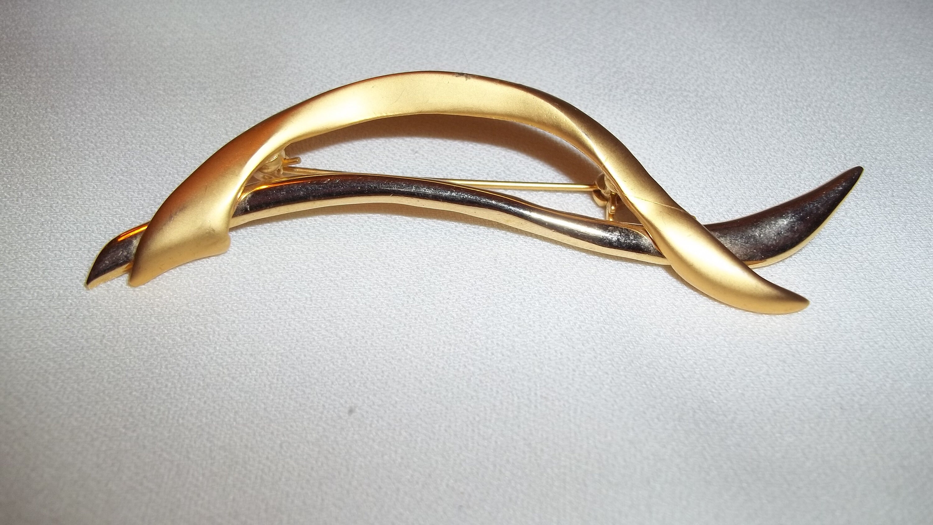 Vintage Abstract Brooch 3 1/2 Goldtone Shiny & Satin | Etsy