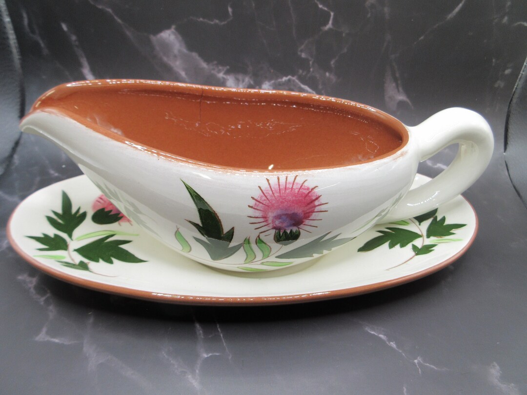 STANGL Pottery ~pink ~thistle Pattern~ Gravy Boat & Underplate~ Very ...