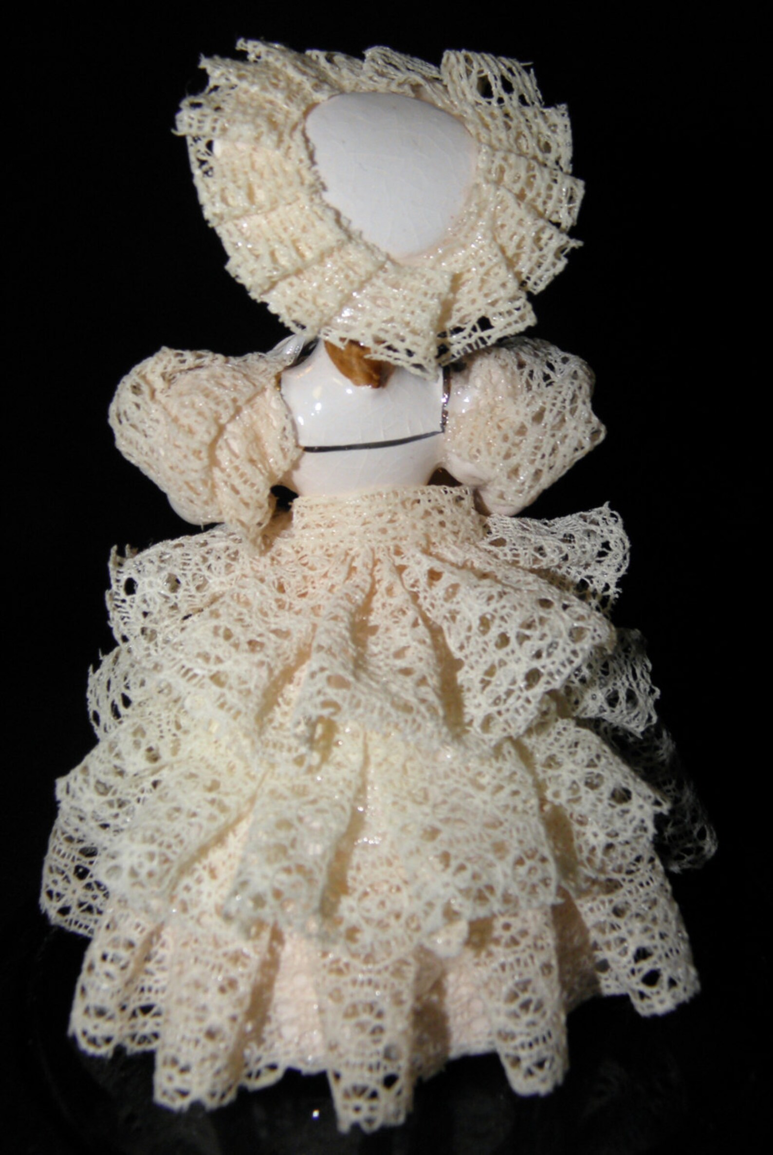 Vintage Dresden Pink Lace Doll With Hat in a Plastic Display Case ...