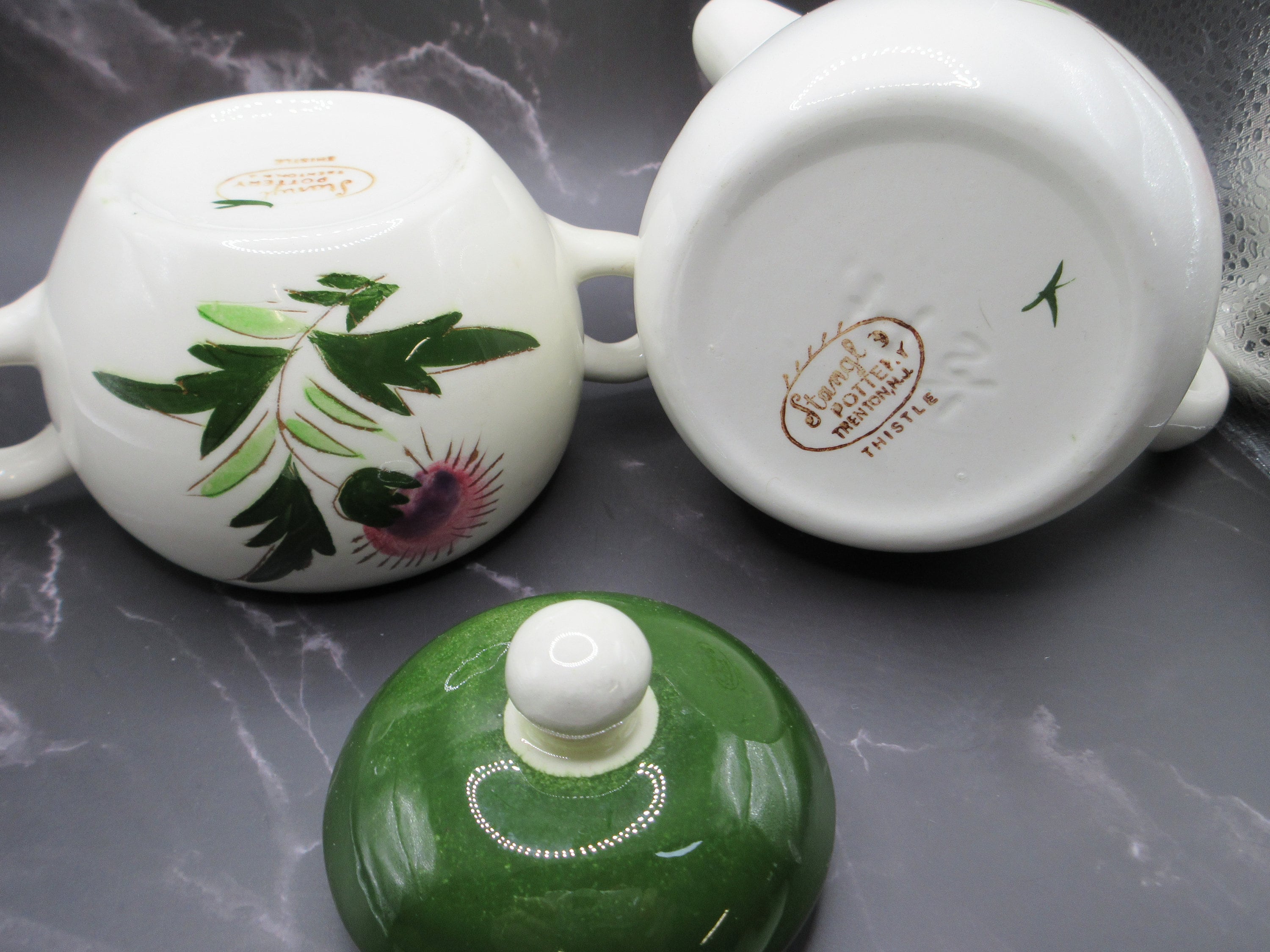 STANGL Pottery - Pink Thistle Pattern Creamer & Sugar With Lid ~ Very ...