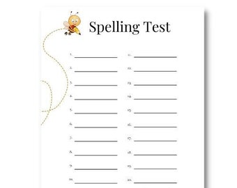 Spelling Test Paper, Kindergarten, Elementary, Preschool Printable ...