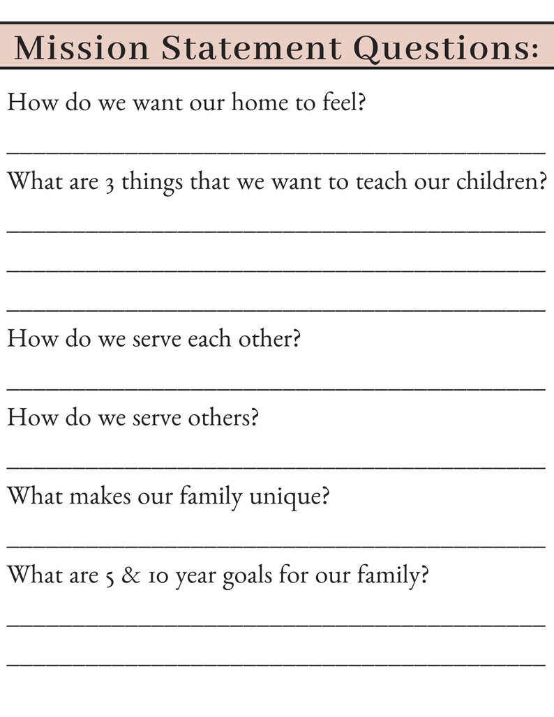 Family Mission Statement Workbook - Etsy