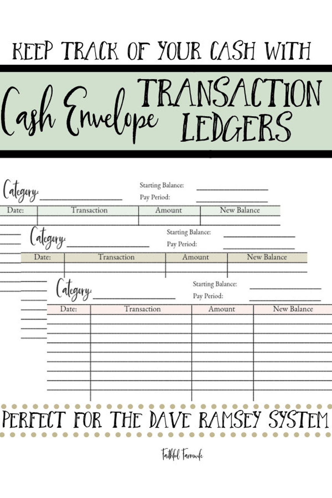 Cash Envelope Transaction Ledger | Etsy