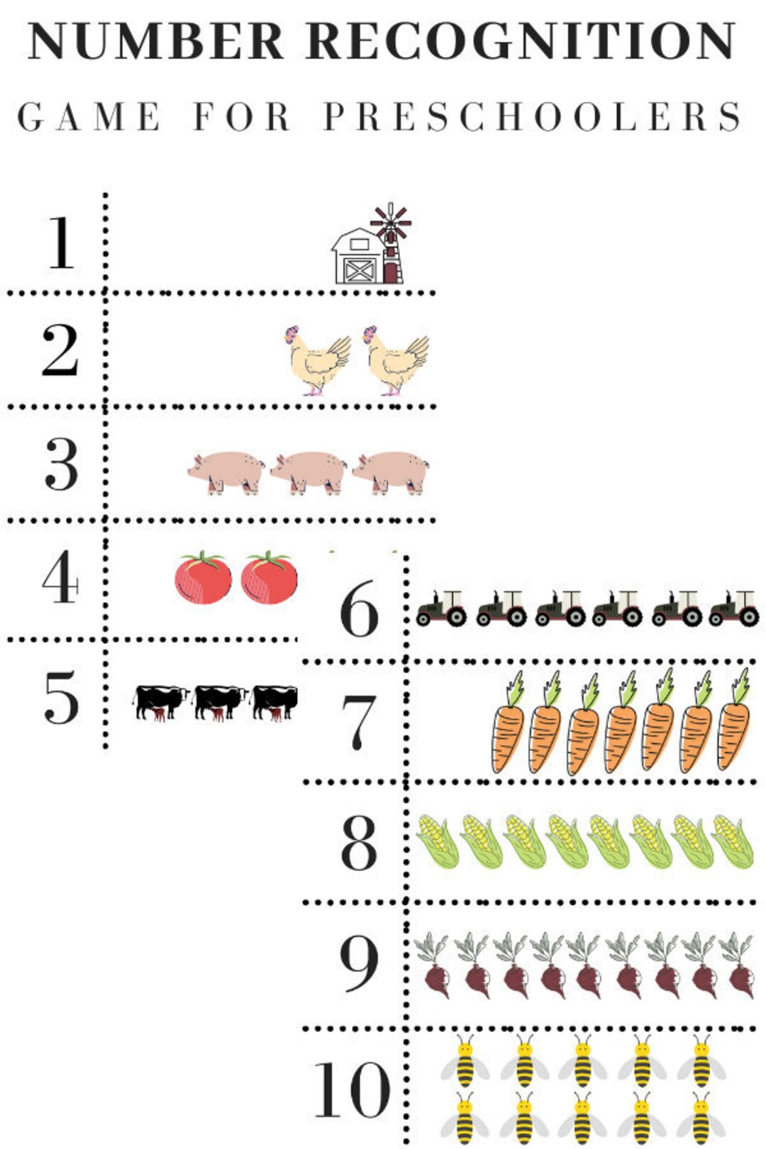 Farm-themed Number Recognition Game - Etsy