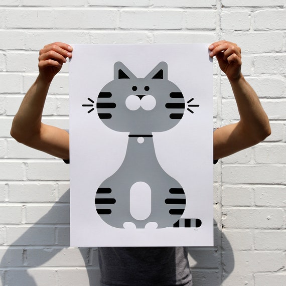 Cat Screen Printed Cat Silk Screen Poster Illustrated Hand - Etsy UK