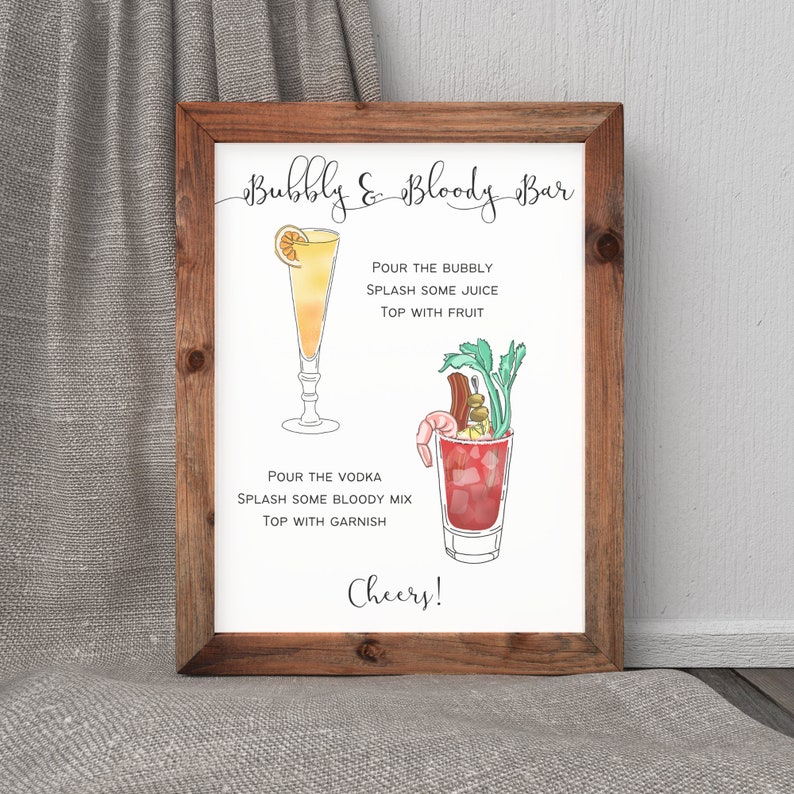 Mimosa and Bloody Mary Bar Sign, Bubbly and Bloody Bar Sign, Brunch ...