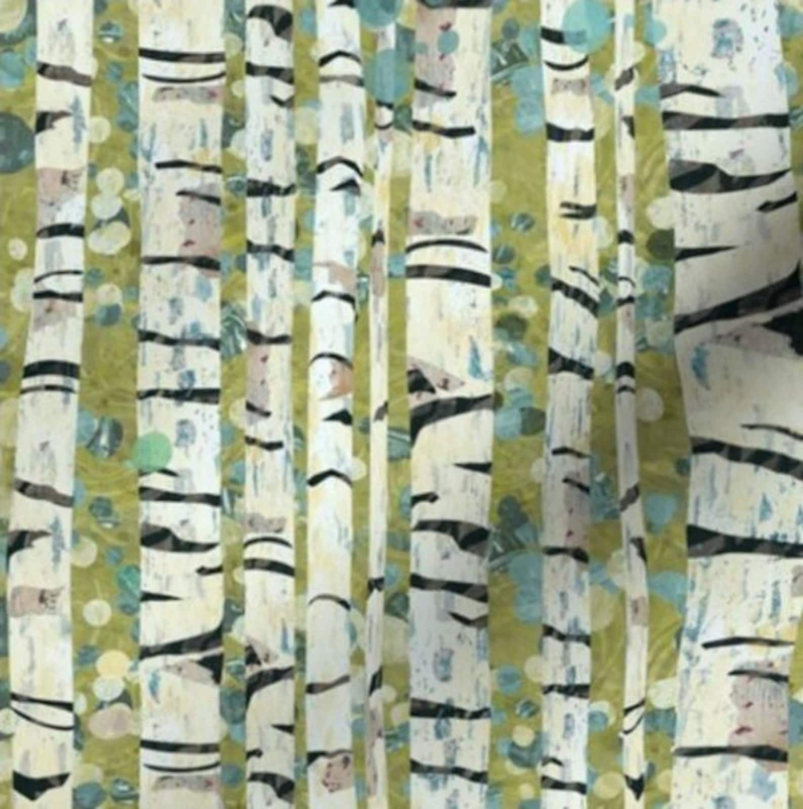 One 1 Curtain Panel Organic birch Tree Green - Etsy