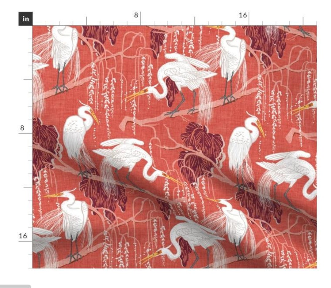 One Tie-up Shade "egrets & Willow Coral Red" Handmade Window Treatments ...